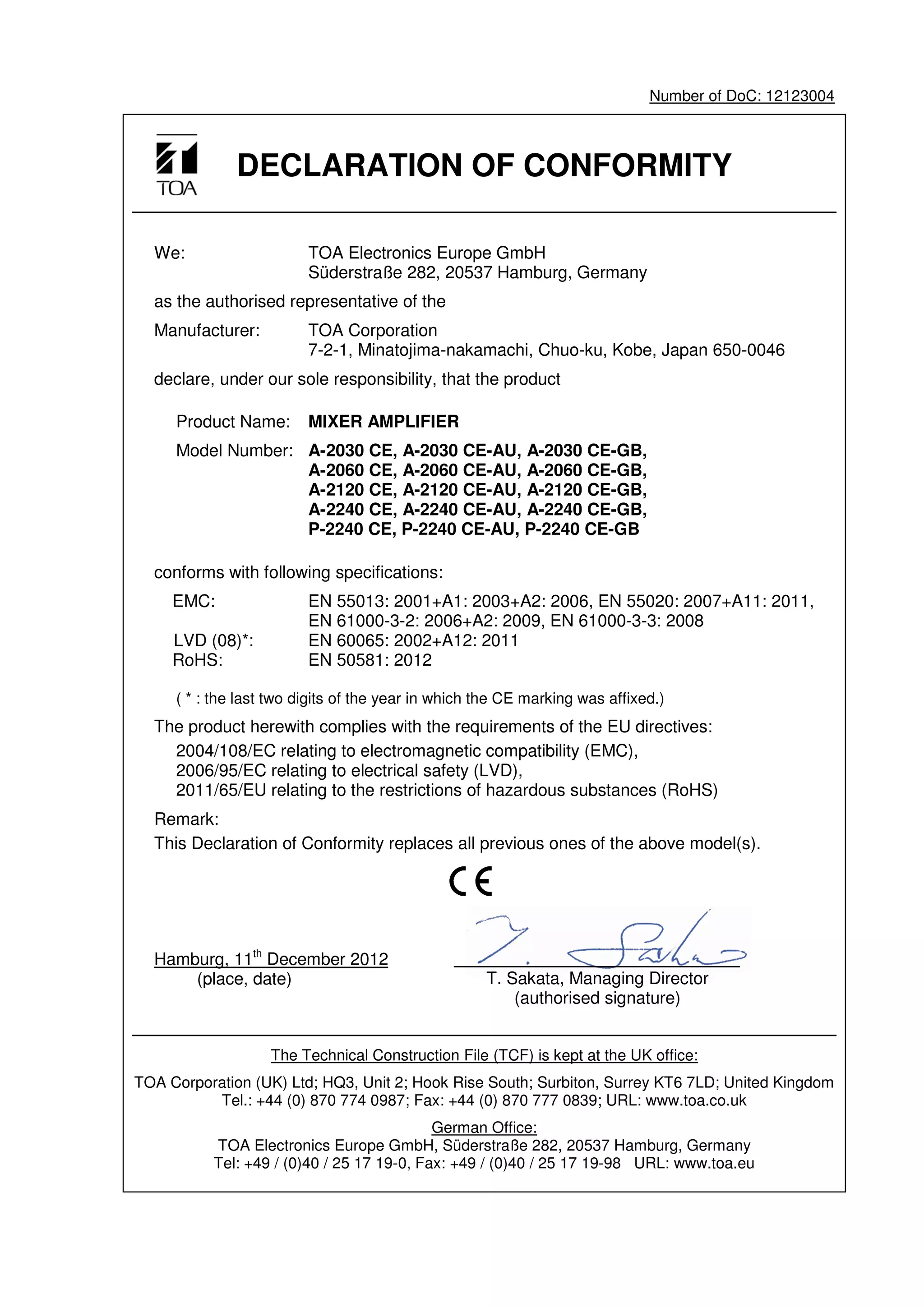 A-2120 declaration of conformity | PDF