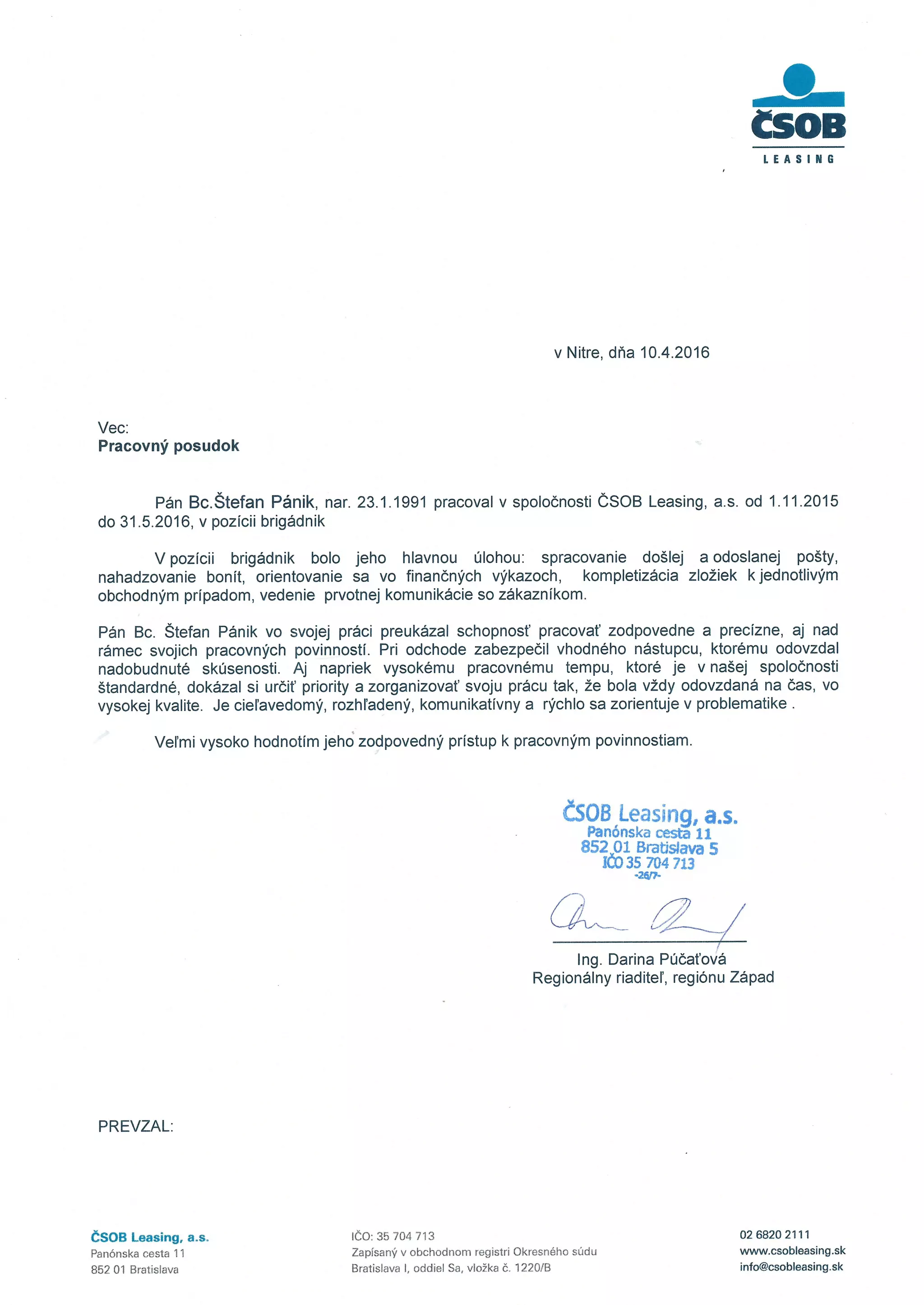 Pracovný posudok - ČSOB Leasing | PDF