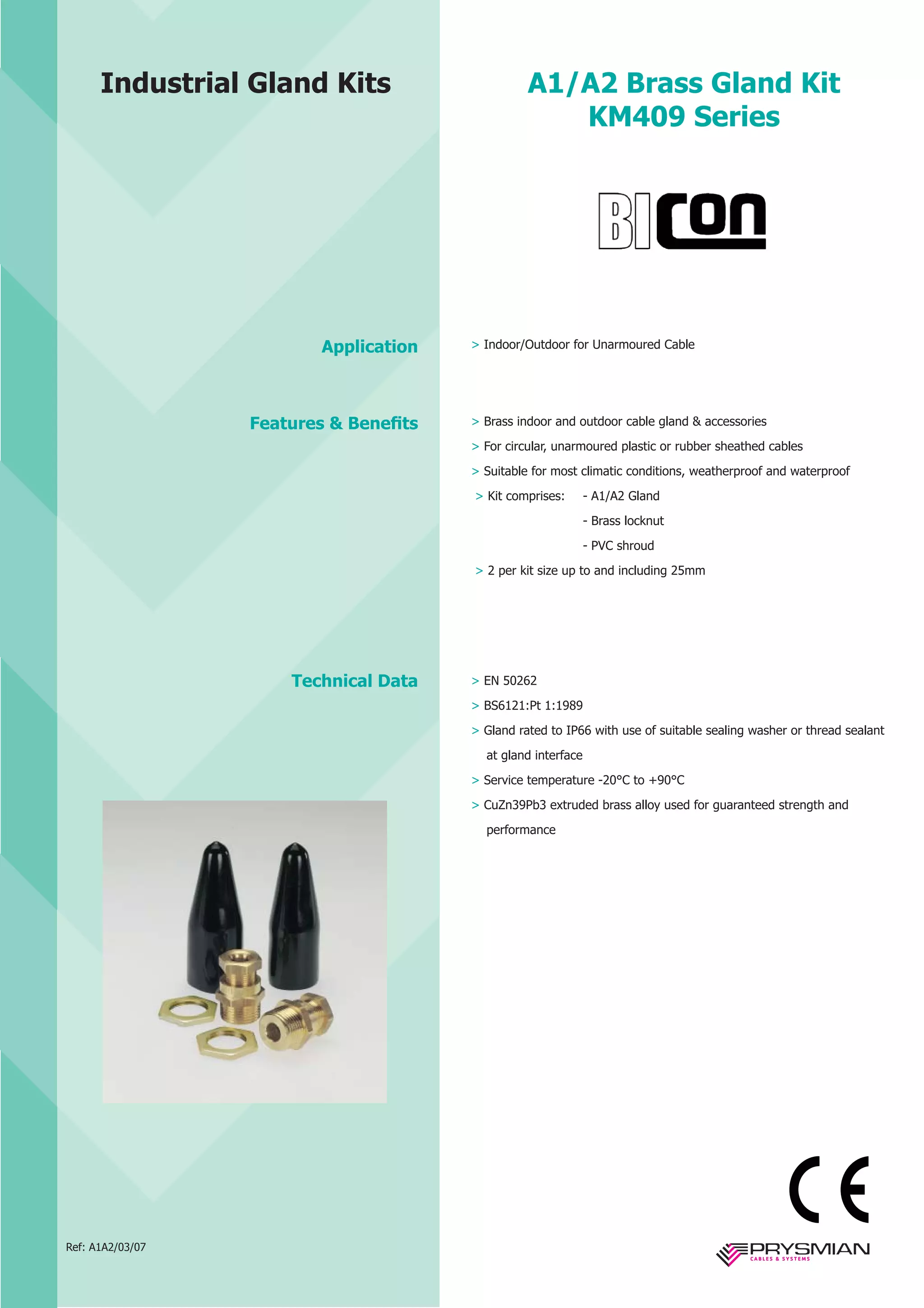 A2 Brass Cable Glands - BICC, BICON, Prysmian | PDF