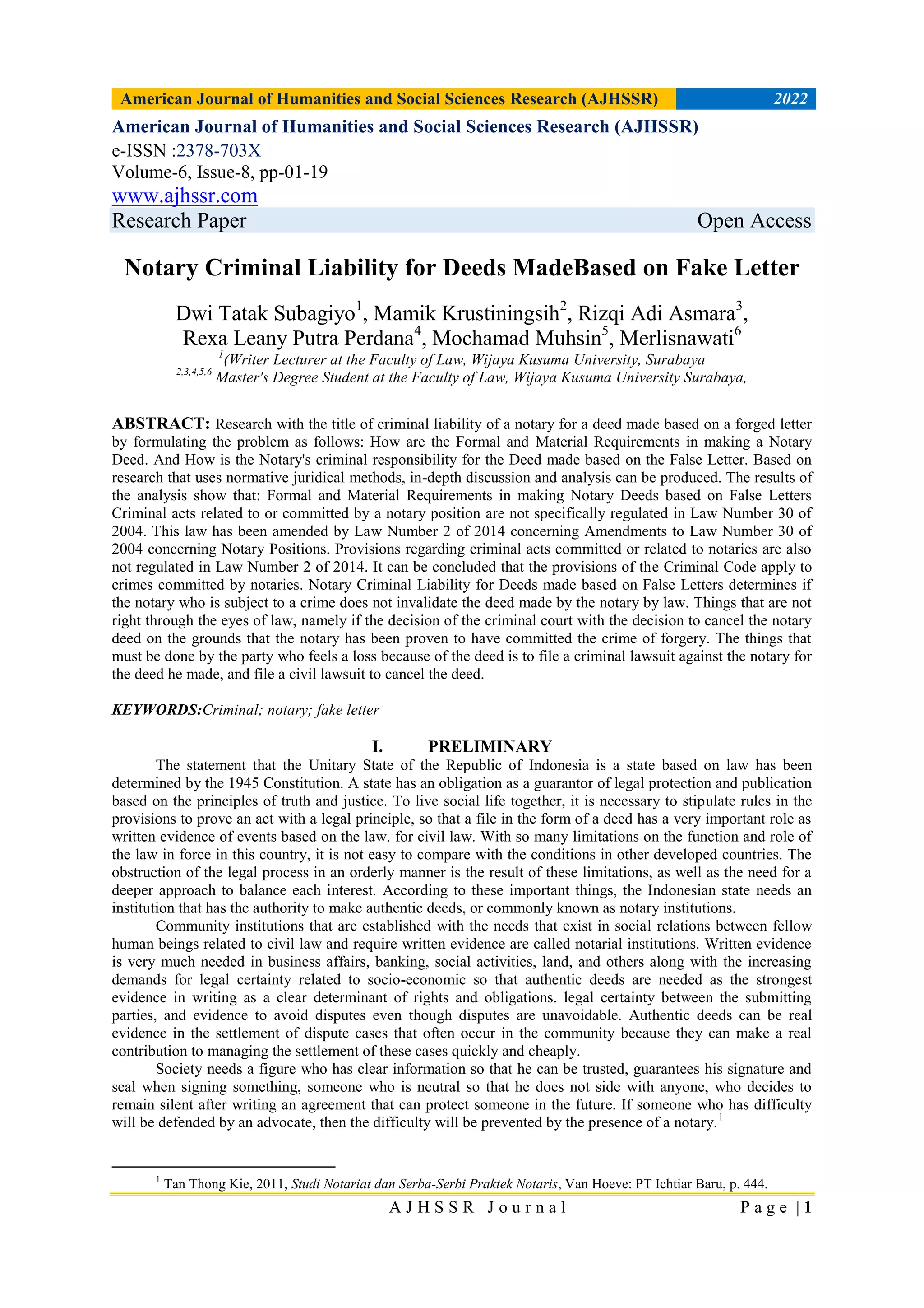 Notary Criminal Liability for Deeds MadeBased on Fake Letter | PDF