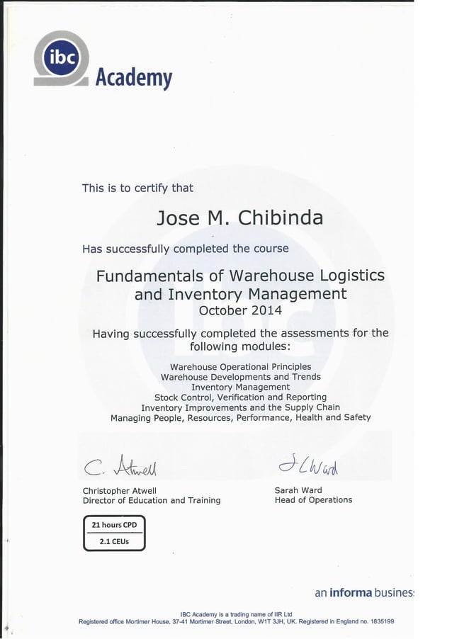 Logistics Certificate | PDF