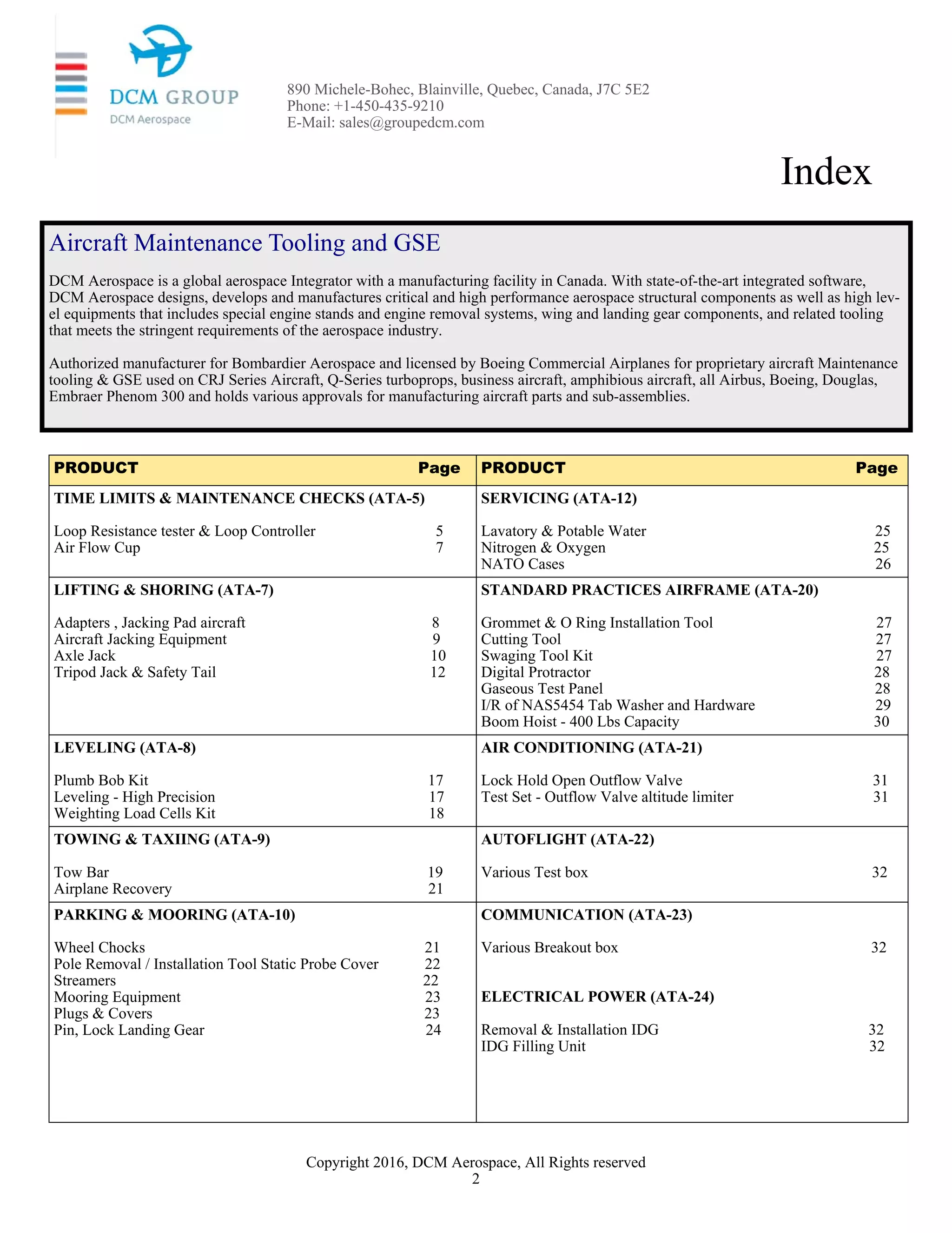 DCM Aerospace - Tooling & GSE Catalogue 2016 | PDF