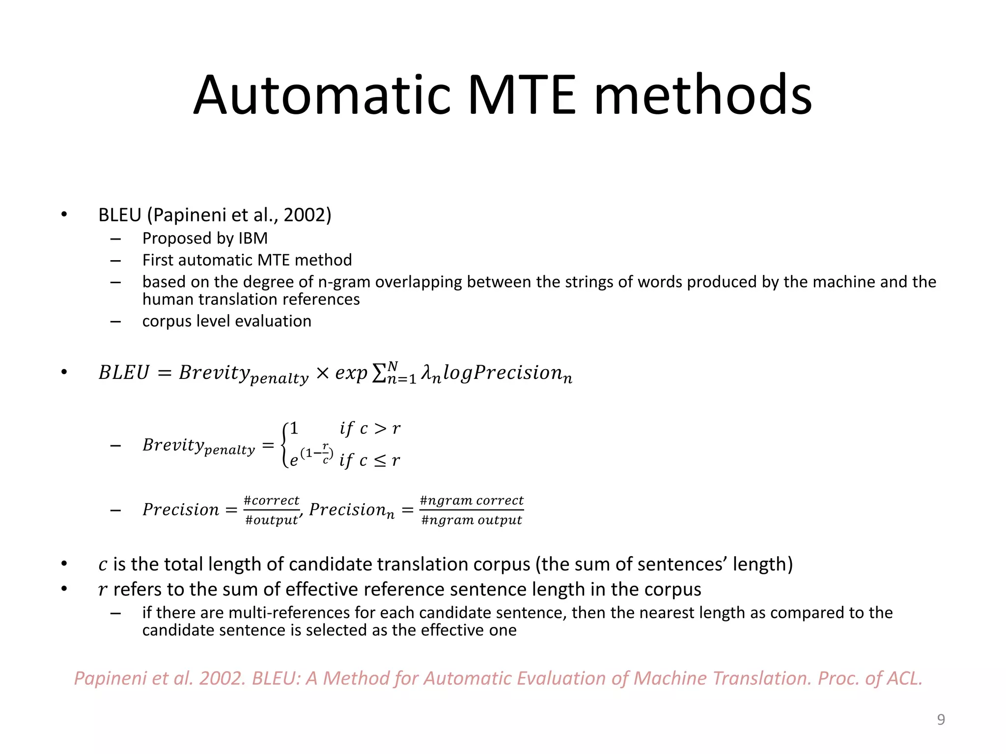 Lepor: augmented automatic MT evaluation metric | PPT