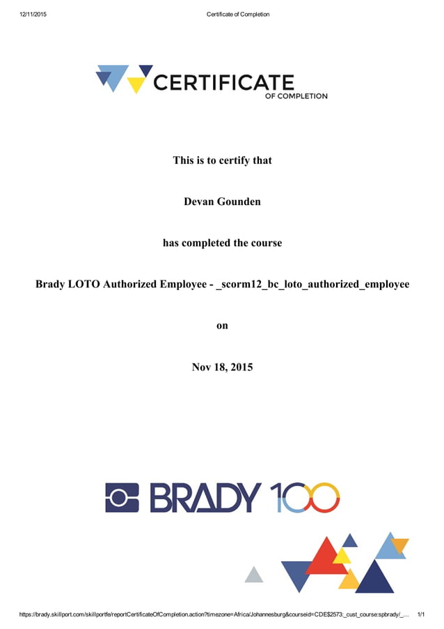 Certificate of Completion LOTO | PDF