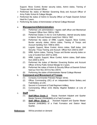 CV - Lt Col (R) Akbar Baloch | PDF