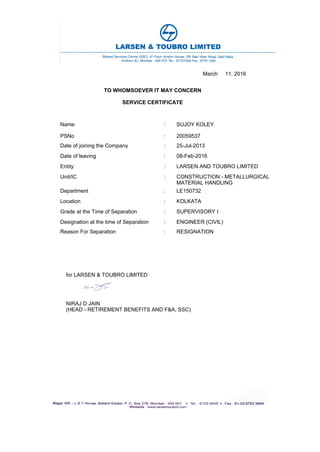 L&T Service Certificate | PDF