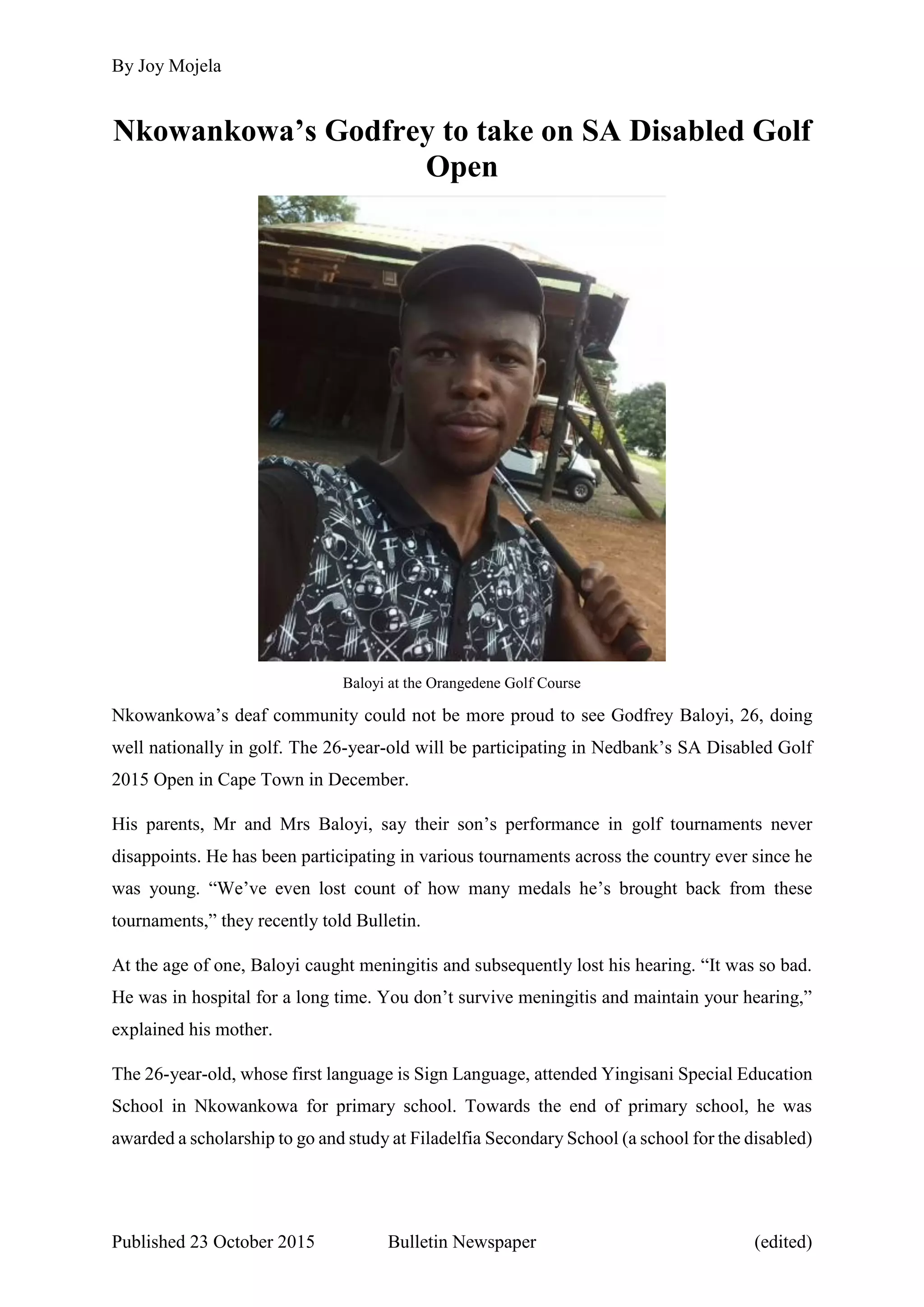 Nkowankowa's Godfrey to take on SA Disabled Golf Open | PDF