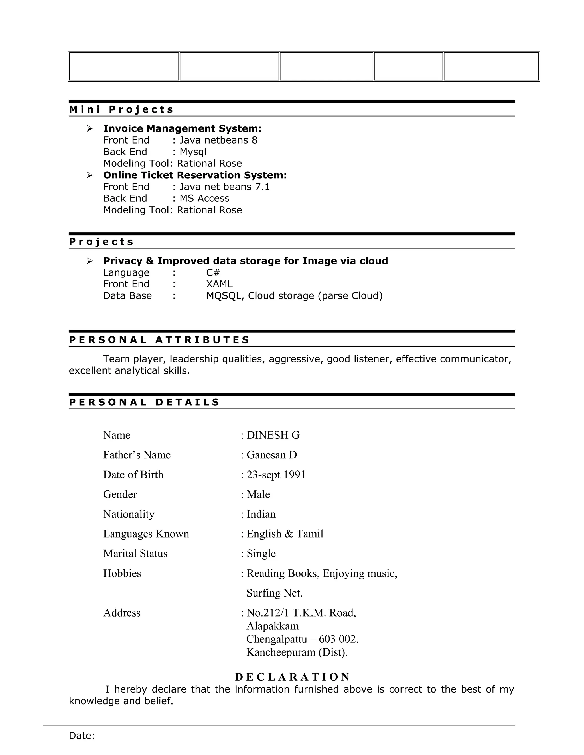 dinesh_Resume | DOC | Programming Languages | Computing