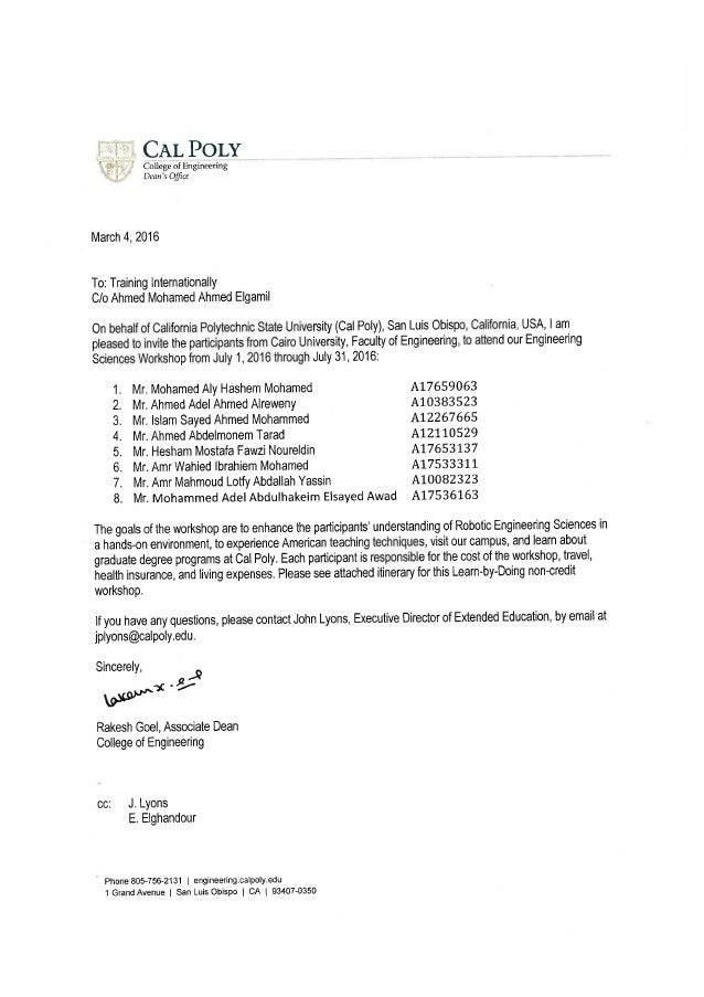 Invitation Letter - Cairo University- faculty of Engineering