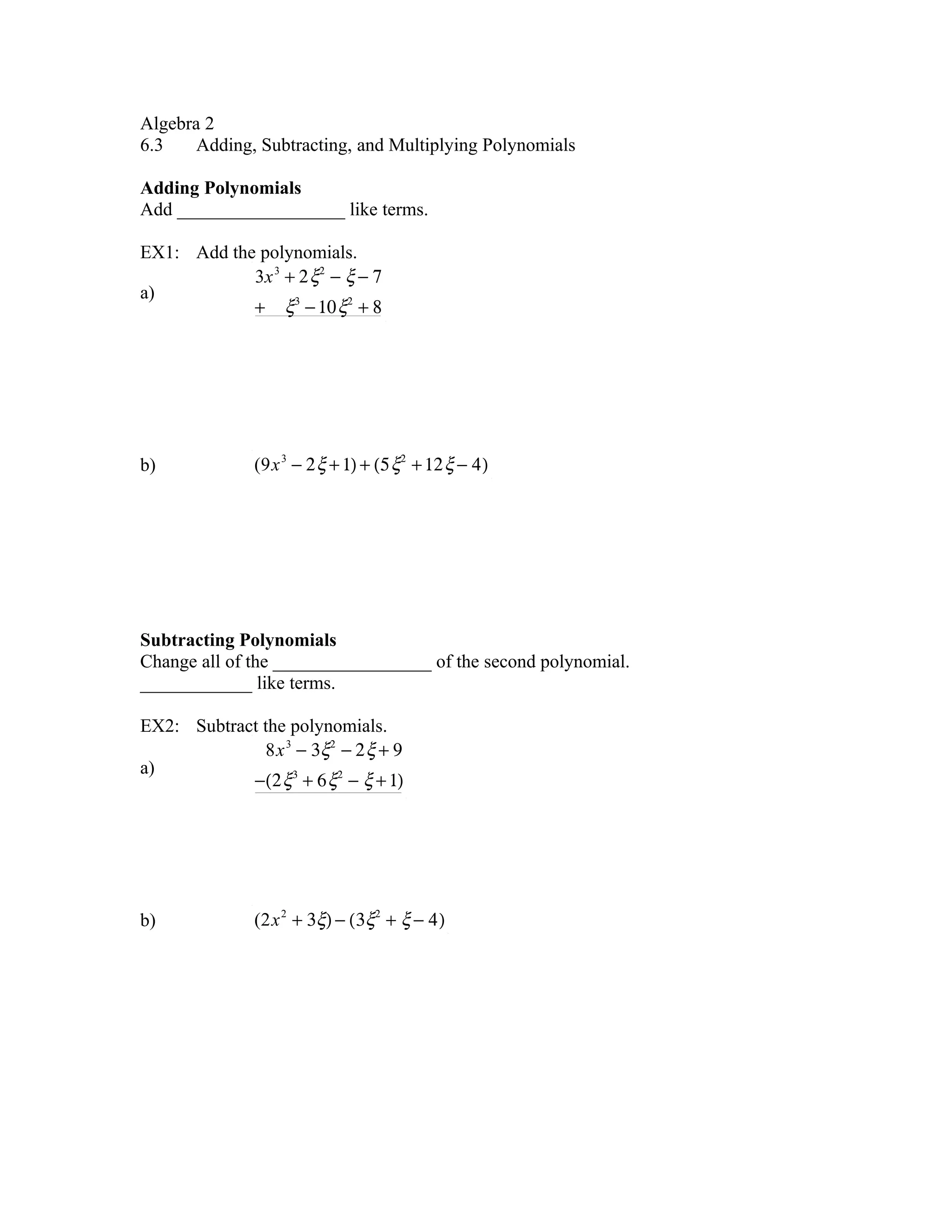 A26-3 Polynomial Operations Notes | PDF