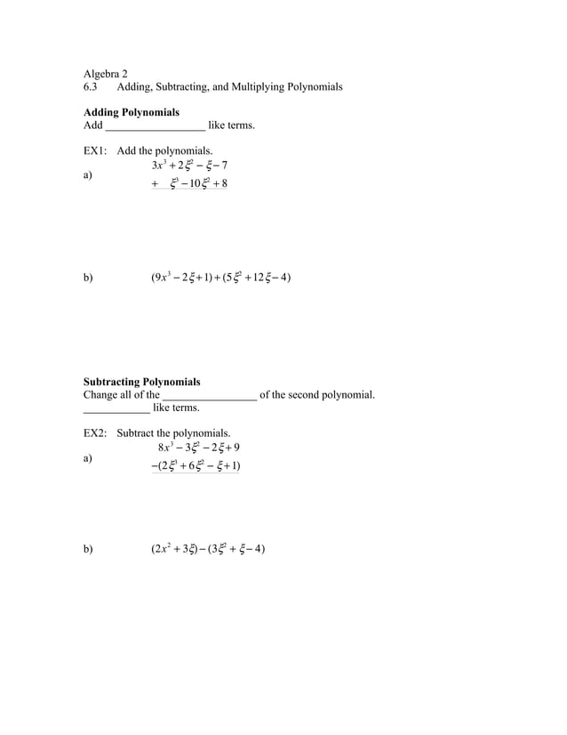 A26-3 Polynomial Operations Notes | PDF