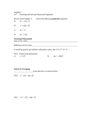 A2 6-4 Factoring Polynomials Notes | DOC