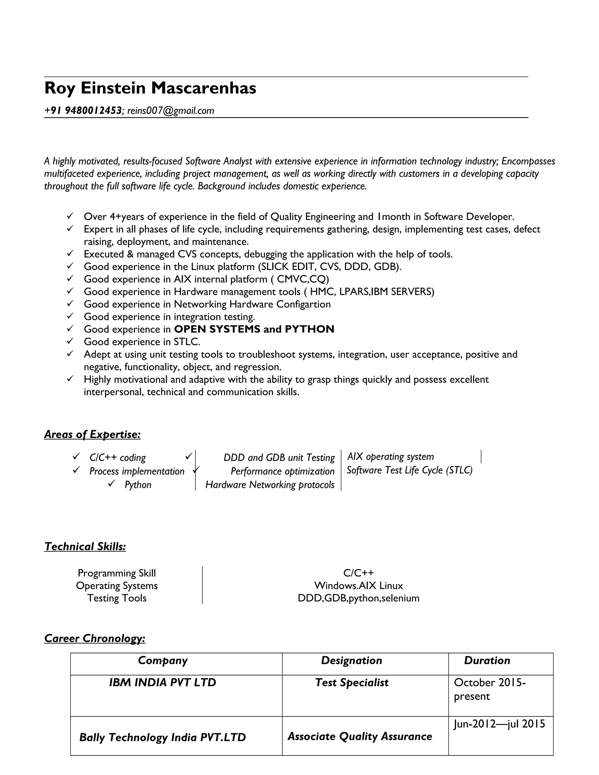 Roy_Einstein_Mascarenhas CV -IBM | PDF