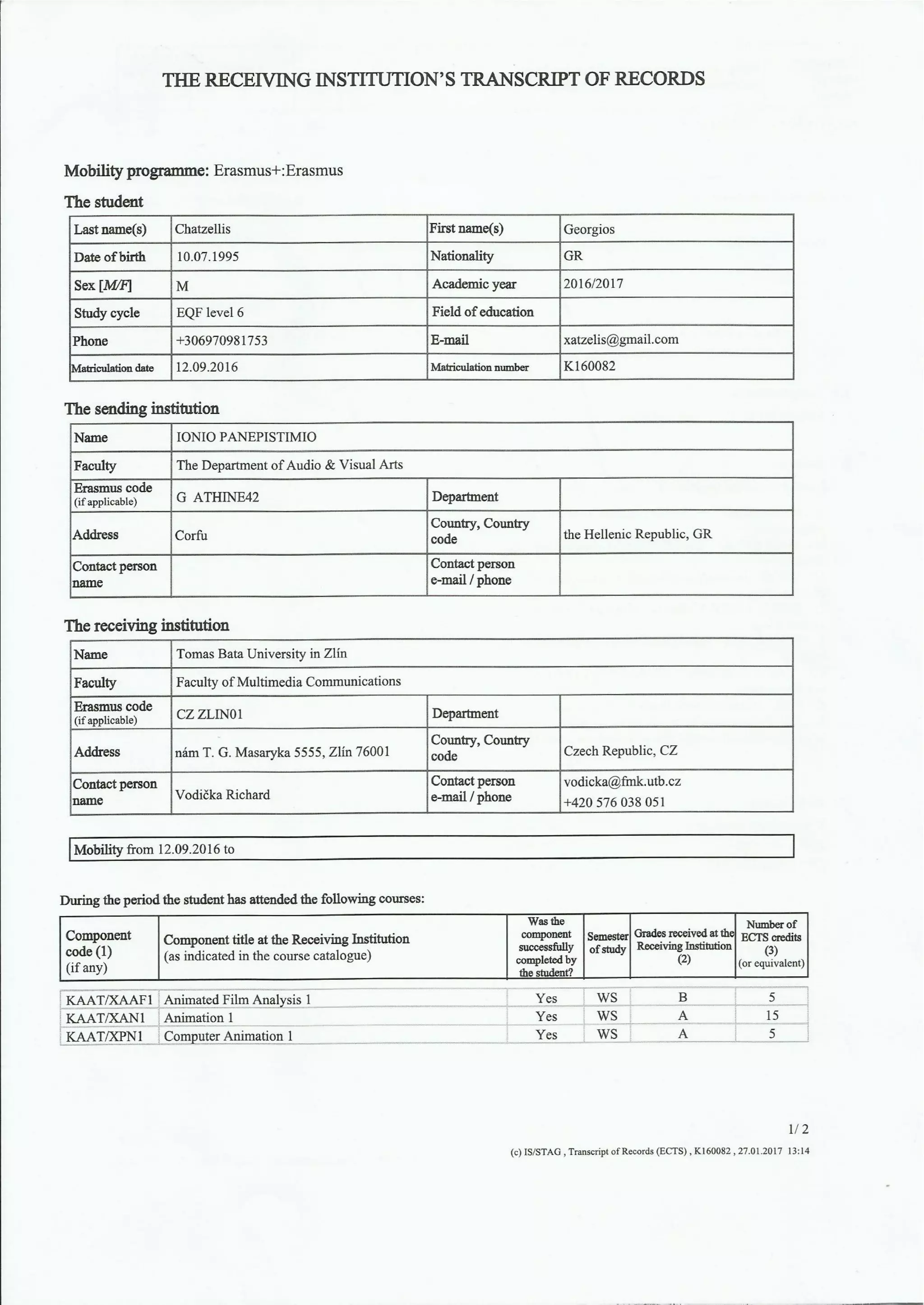 transcript of records ERASMUS | PDF