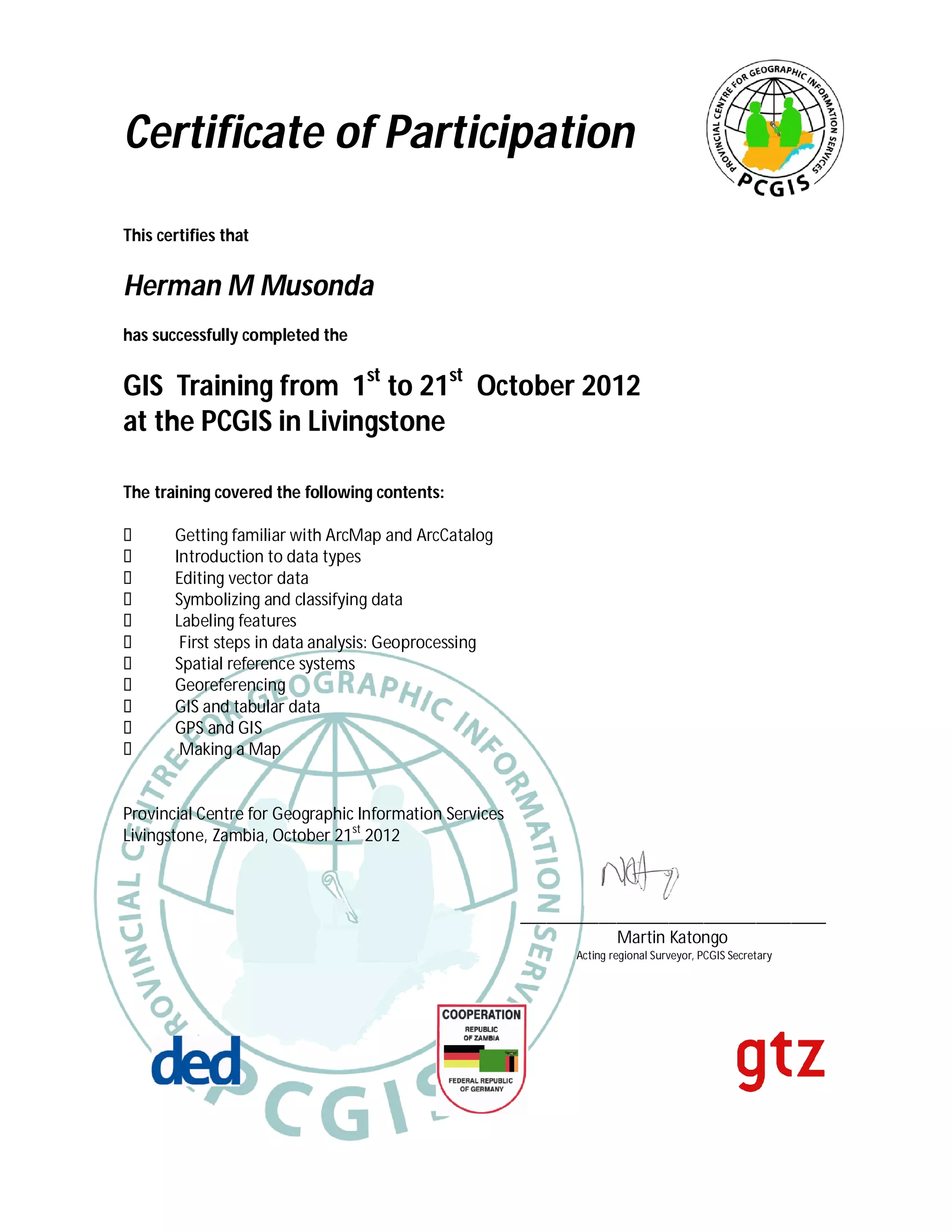 GIS-Training_Certificate HM | PDF