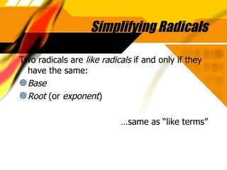 A27 2 simplifyrads | PPT