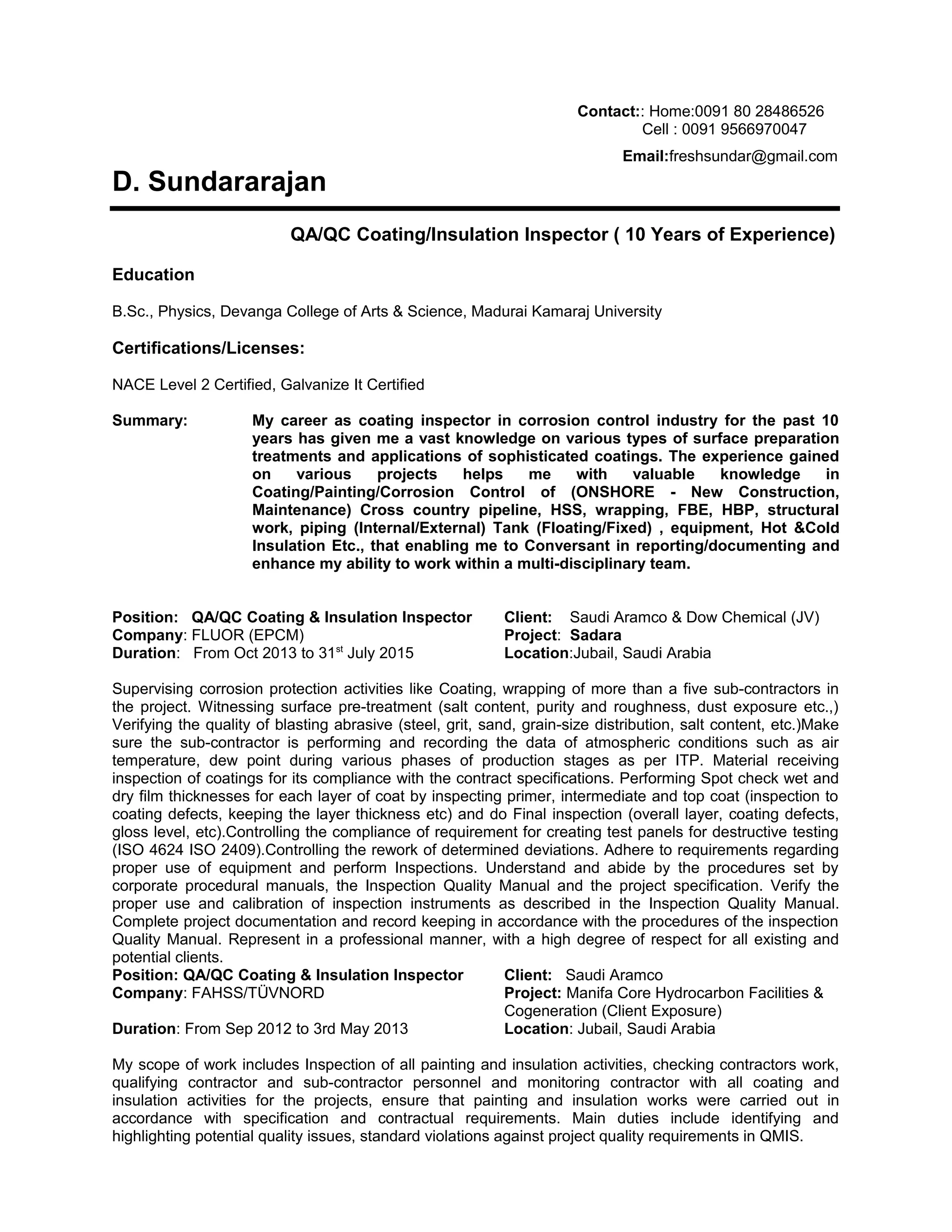Coating Insulation Inspector-NACE Level 2 | DOC