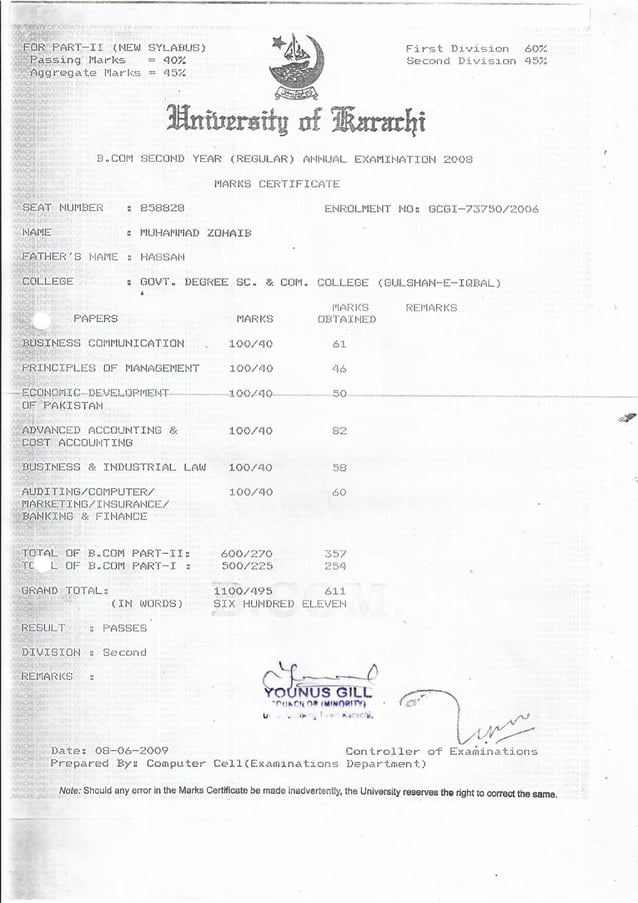 B.Com Marksheet | PDF