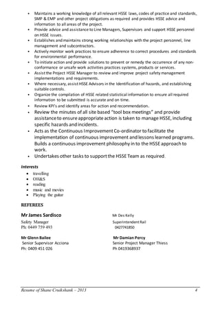Shane Cruickshank resume | DOCX | Civil Engineering Industry | Industries