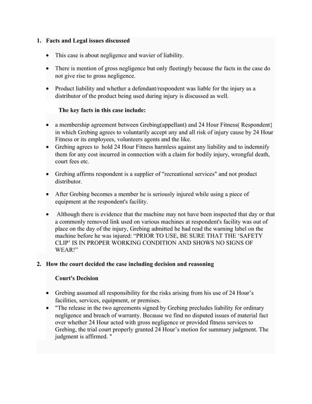GREBING v 24 hour Fitness | DOC | Law