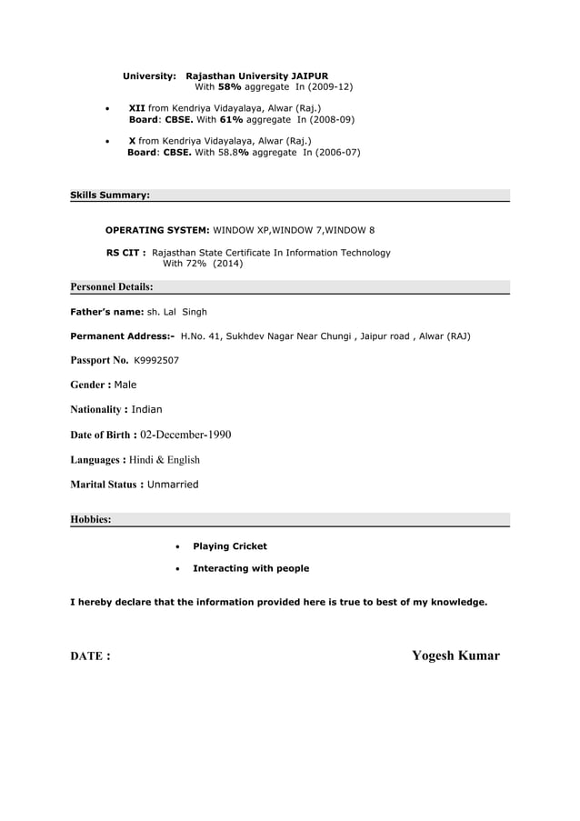 Yogesh professional resume- | DOC | Business Administration | Business