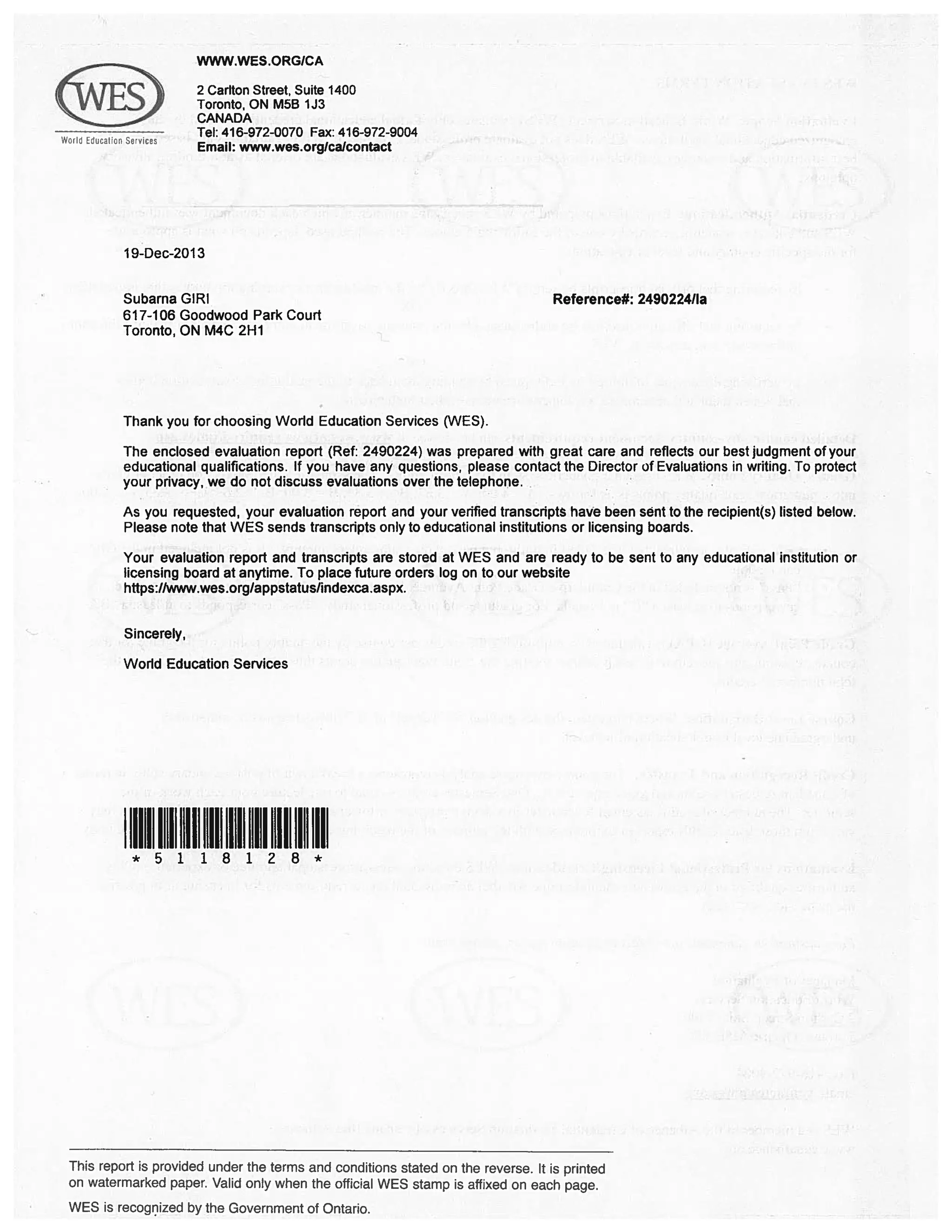 WES Analyzed Certificate | PDF