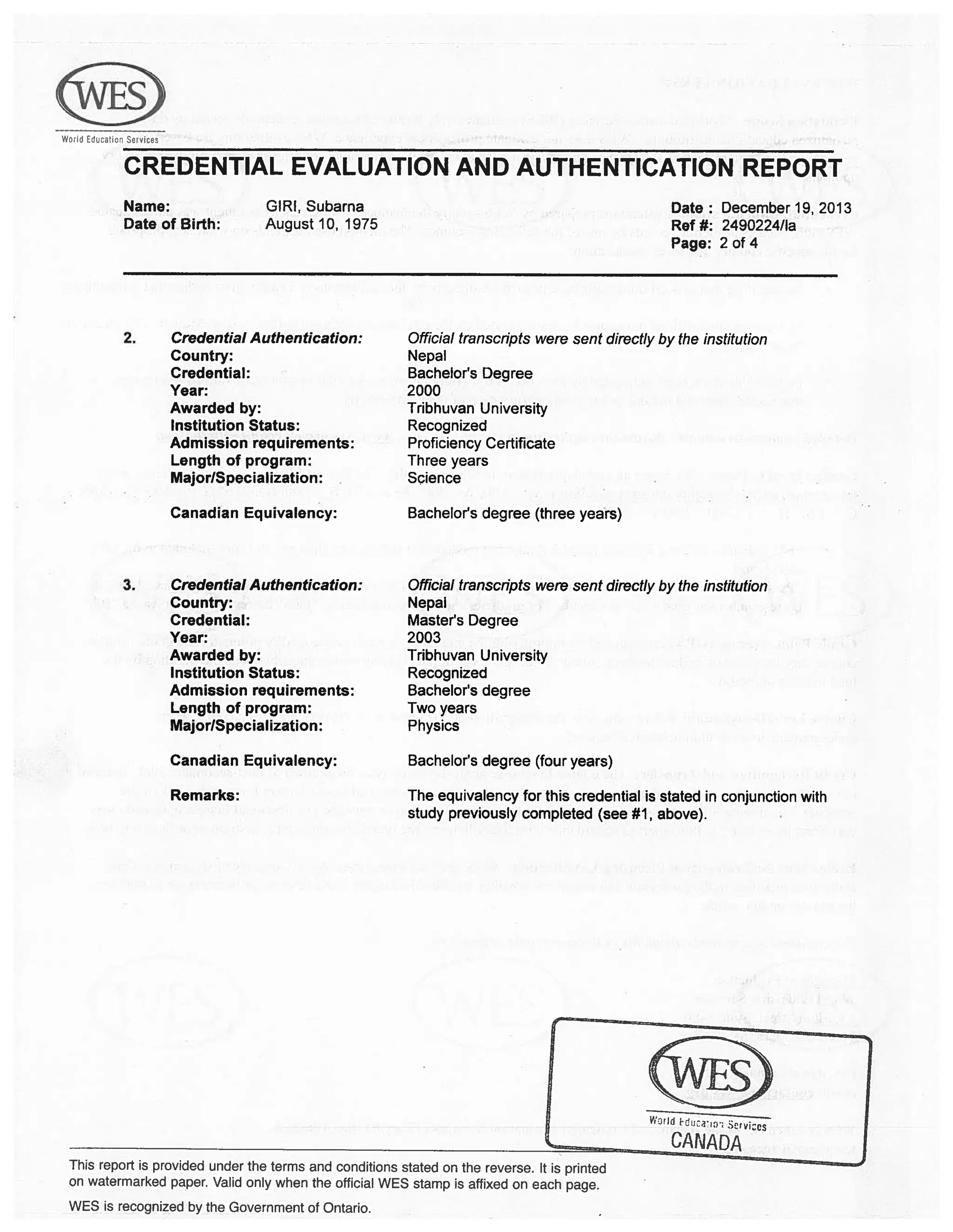 WES Analyzed Certificate | PDF