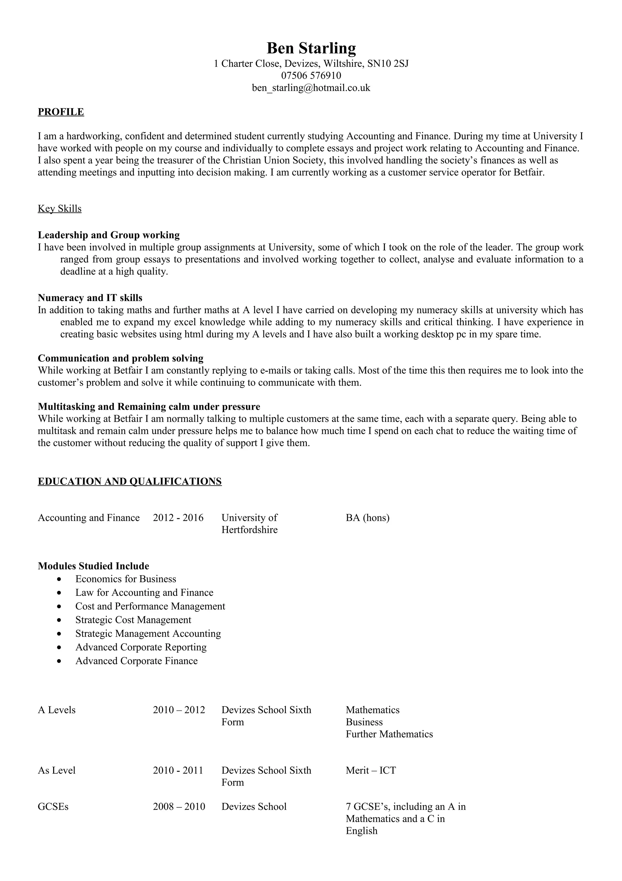 Ben's cv | PDF