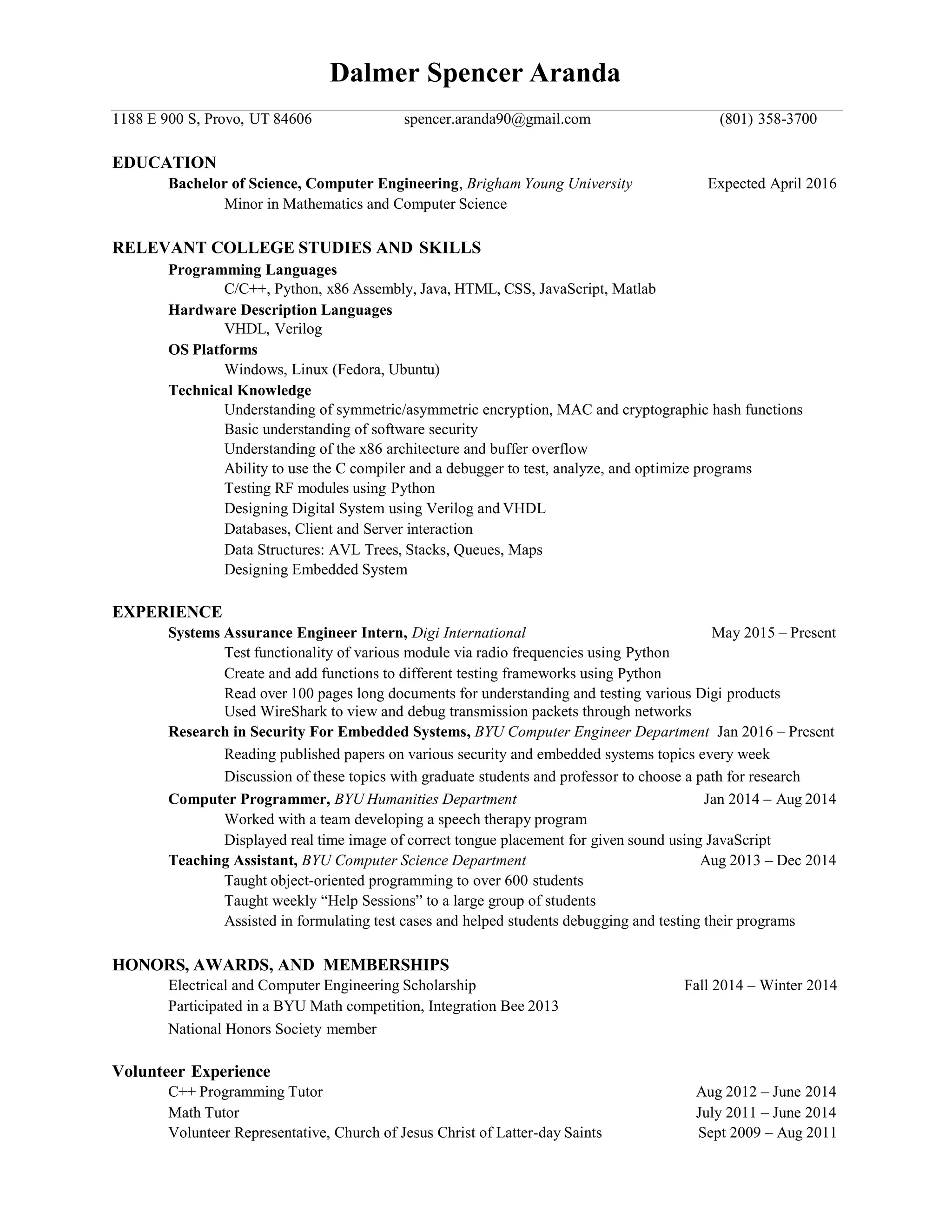 Spencer Aranda Resume | PDF