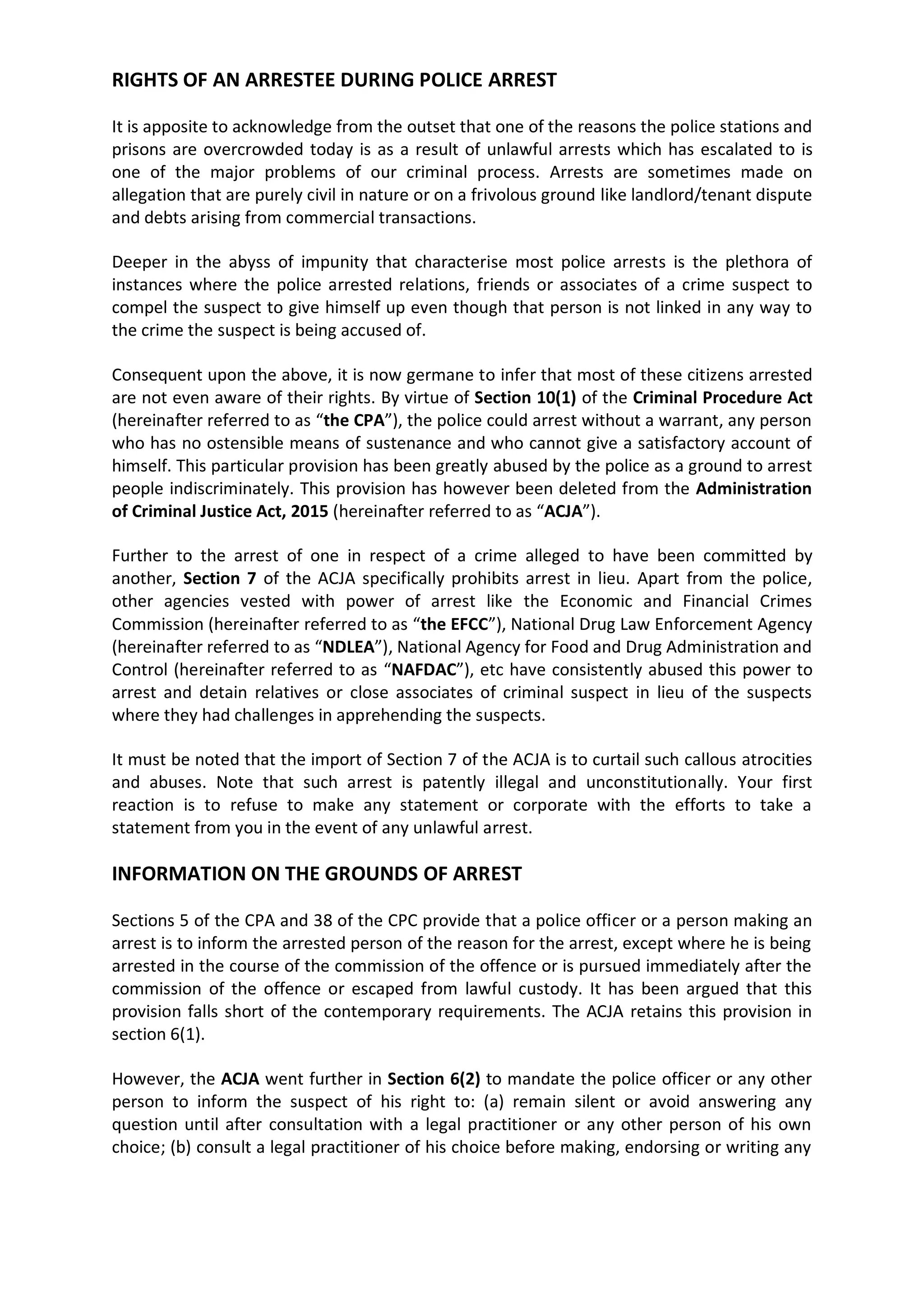 RIGHTS OF AN ARRESTEE DURING POLICE ARREST | PDF