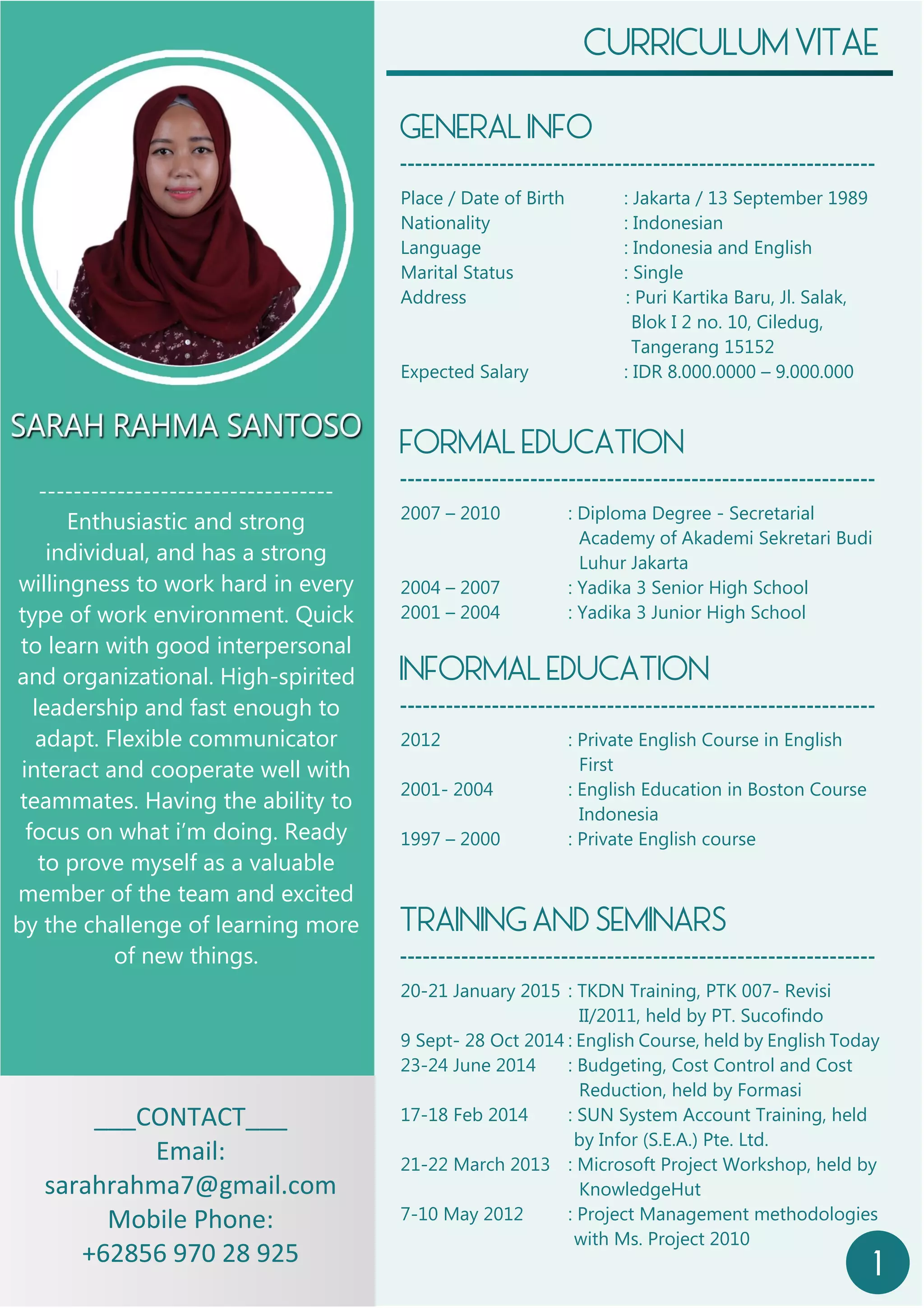 Sarah Rahma S. - CV | PDF