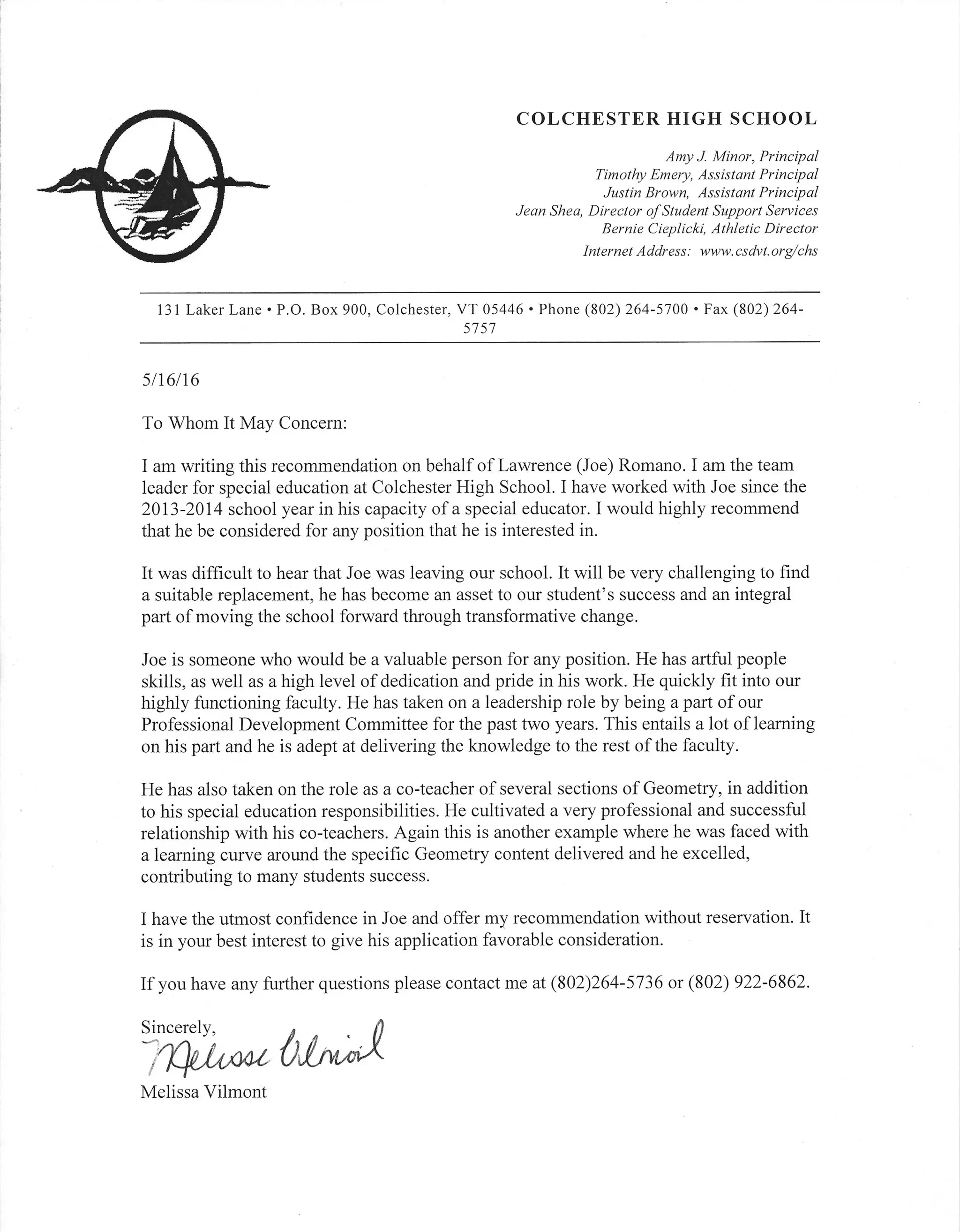 Letter of Recommendation - Melissa Vilmont (Team Leader) | PDF