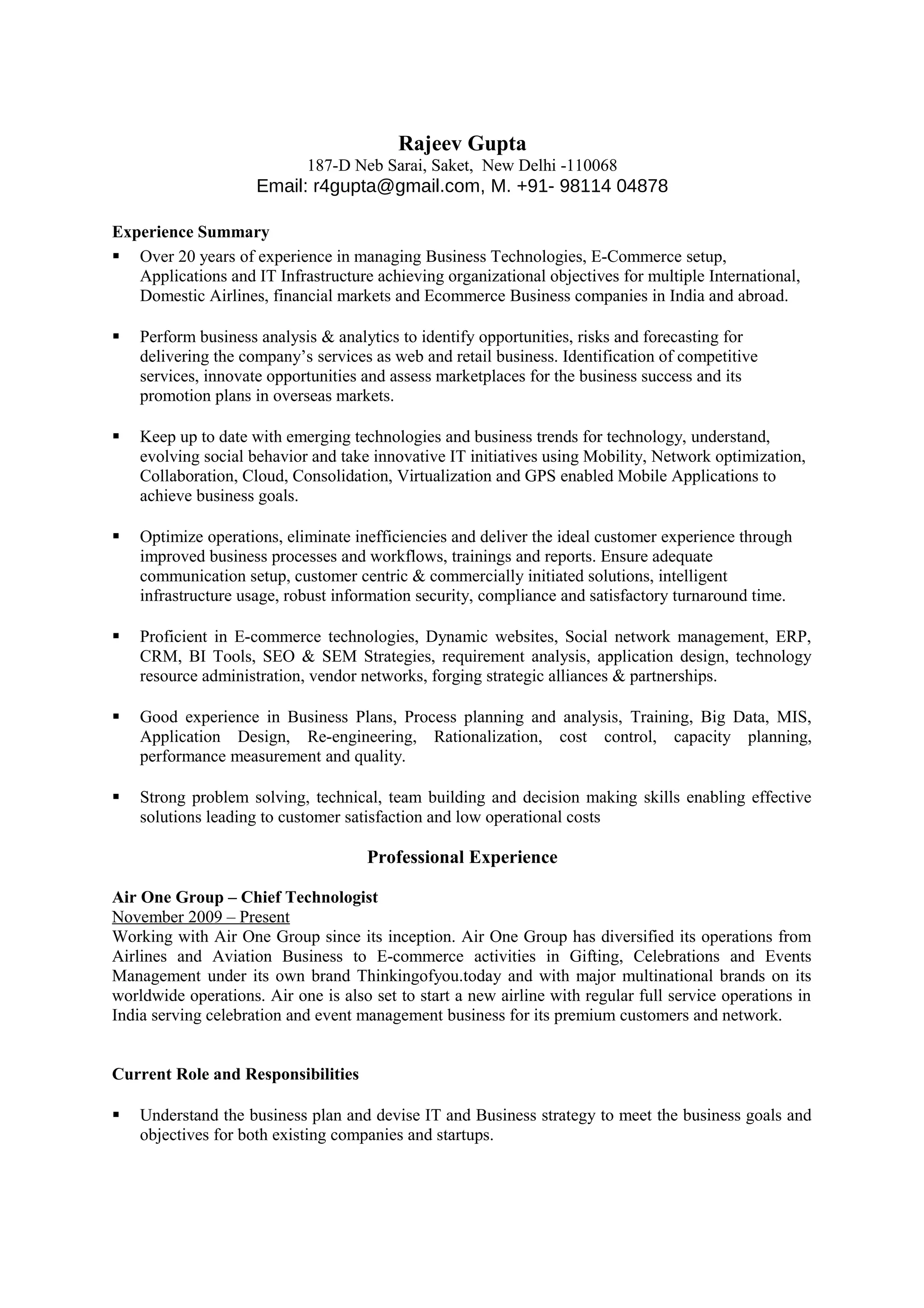 Rajeev Gupta CV | DOC