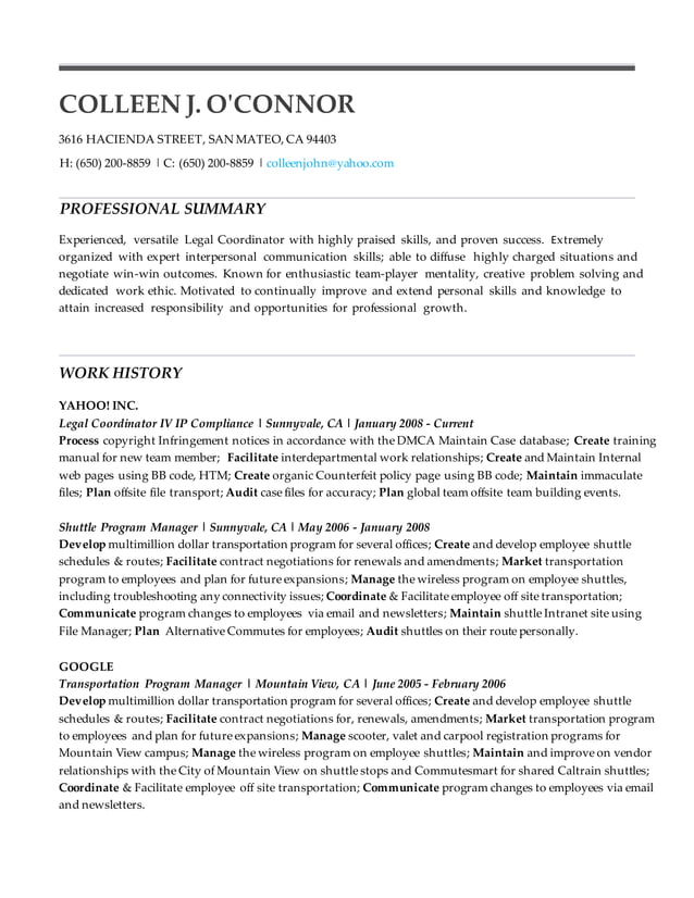 COLLEEN J. O'CONNOR Resume | DOCX | Legal Services Industry | Industries