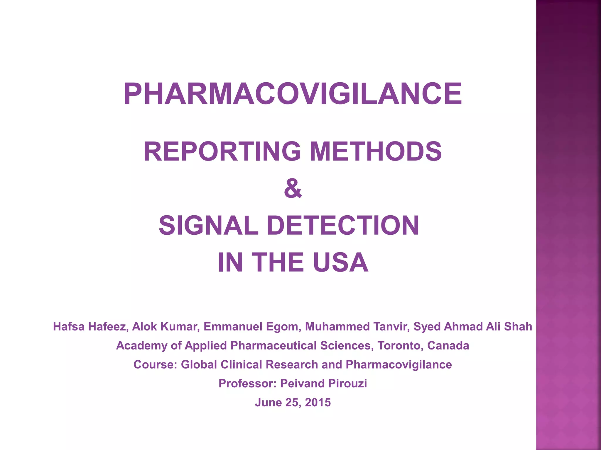 Pharmacovigilance Reporting & Signal Detection | PPT