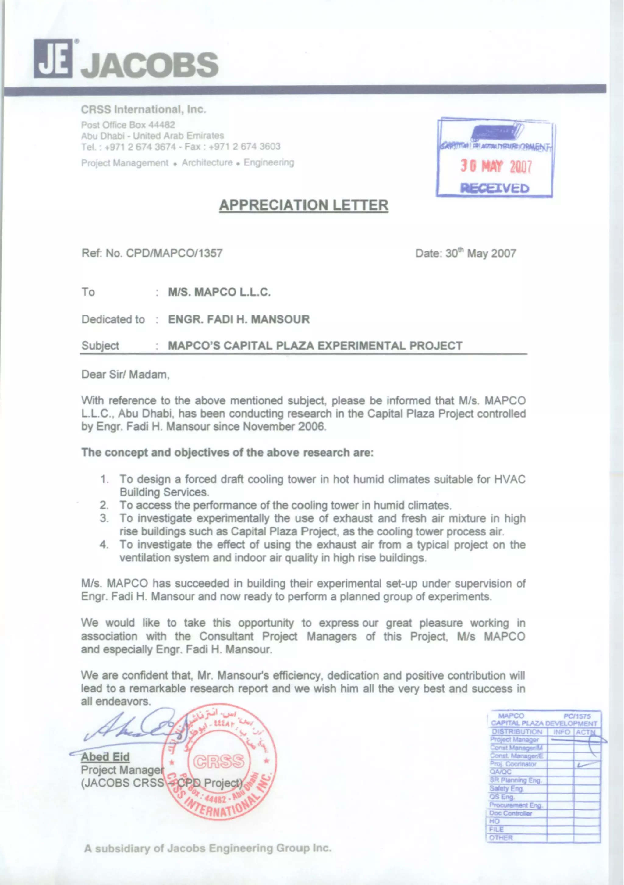 JACOBS APPRECIATION LETTER | PDF