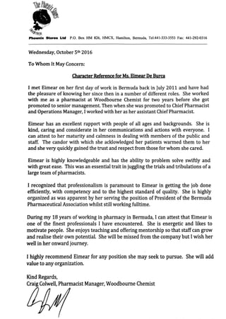 Character Reference for Eimear Burke From Craig Colwell | PDF