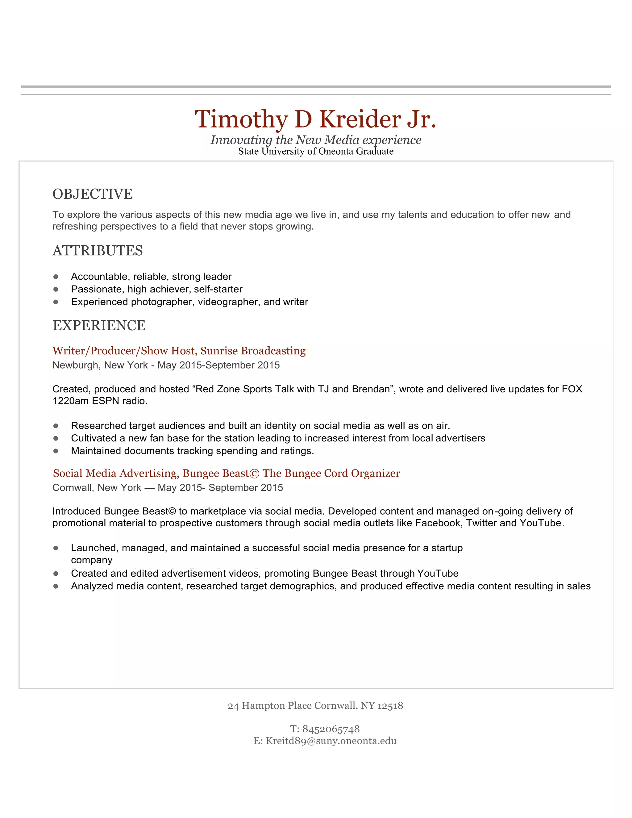 Timothy Kreider Jr. Resume 5-23-2 | PDF