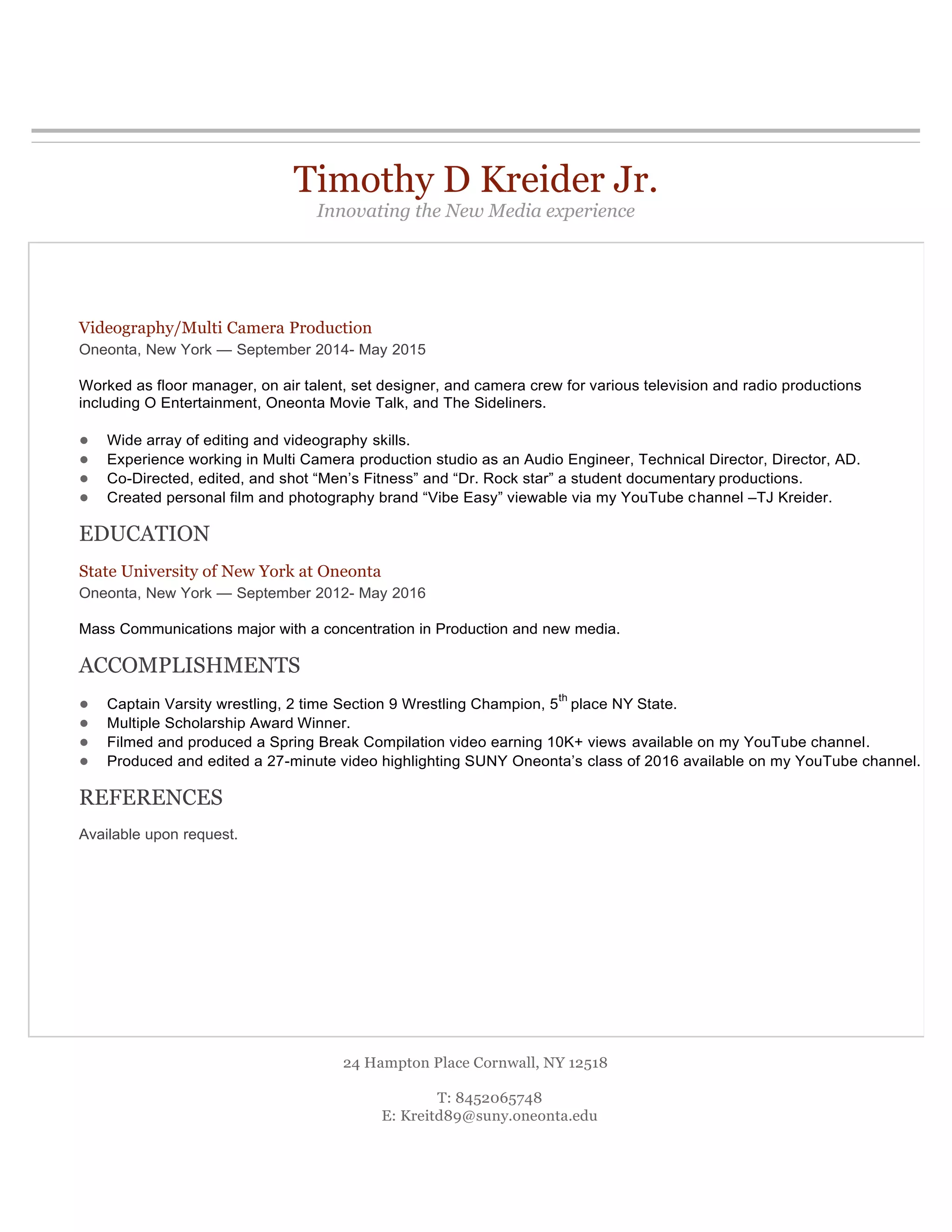 Timothy Kreider Jr. Resume 5-23-2 | PDF