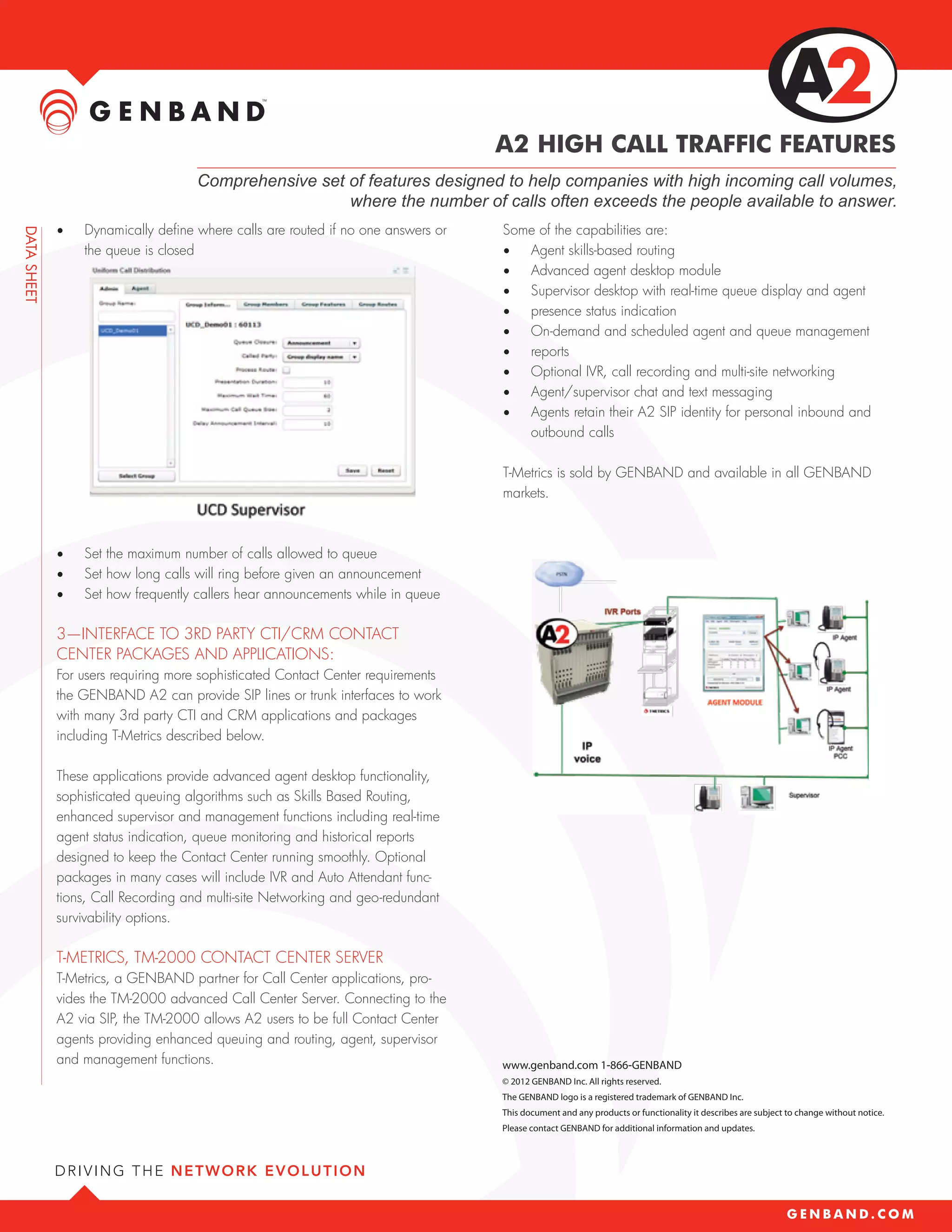 GENBAND A2 for Call Centers datasheet | PDF