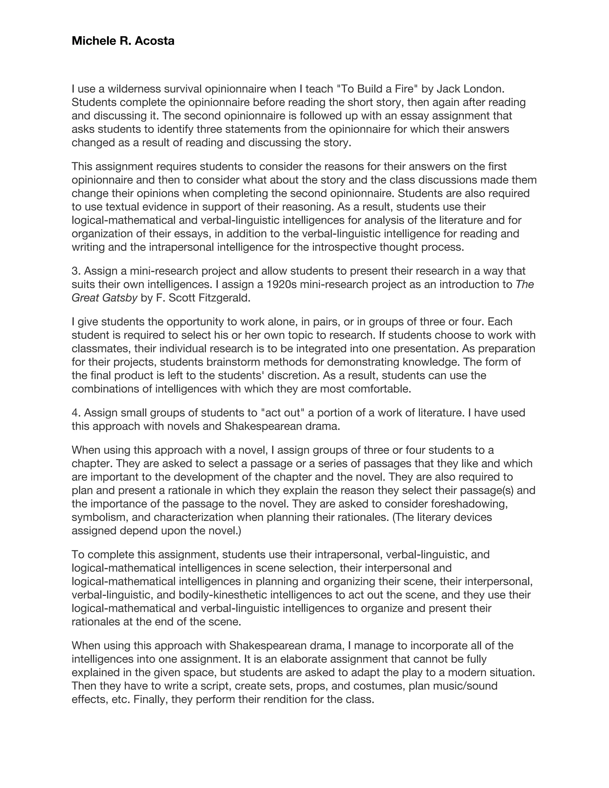 Lesson Plans that Reach the Multiple Intelligences | PDF