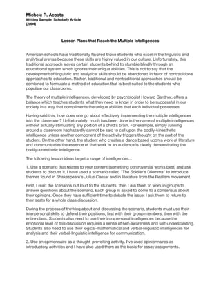 Lesson Plans that Reach the Multiple Intelligences | PDF