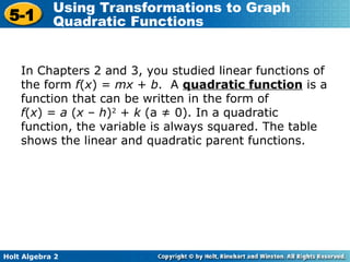 Quadratic Functions Transformations Explained | PPT
