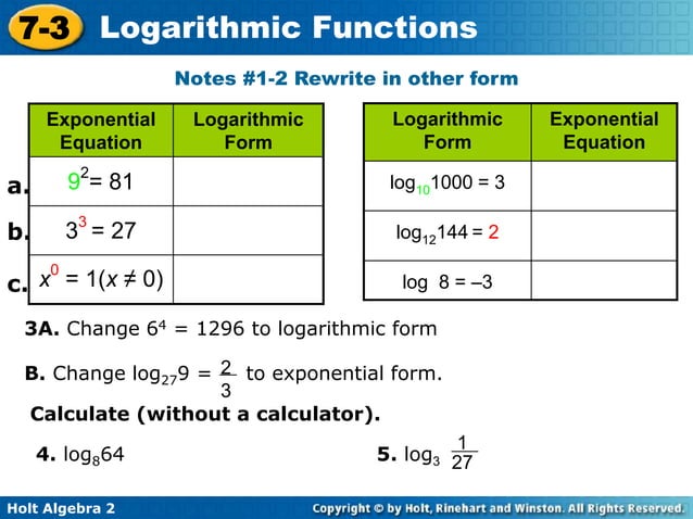 Introduction To Logarithm 10th Gradersss Ppt