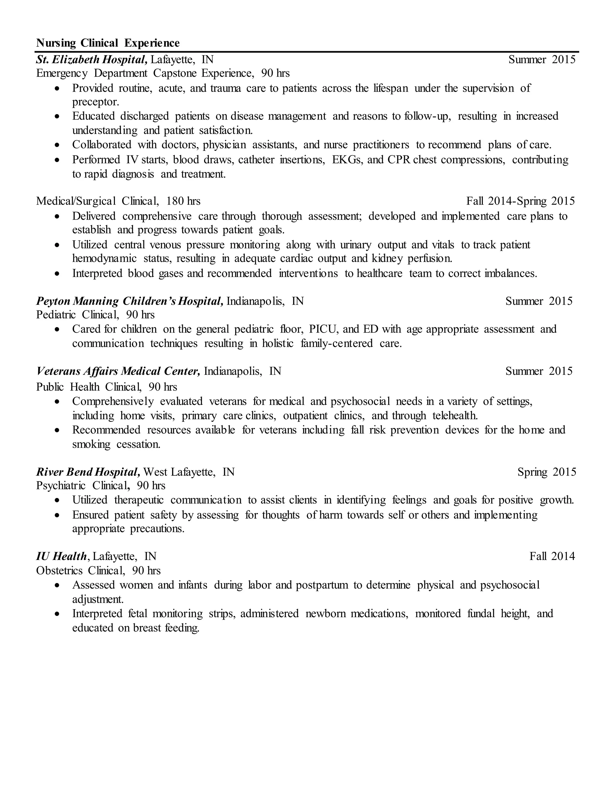 Nursing Clinical Experience | DOCX