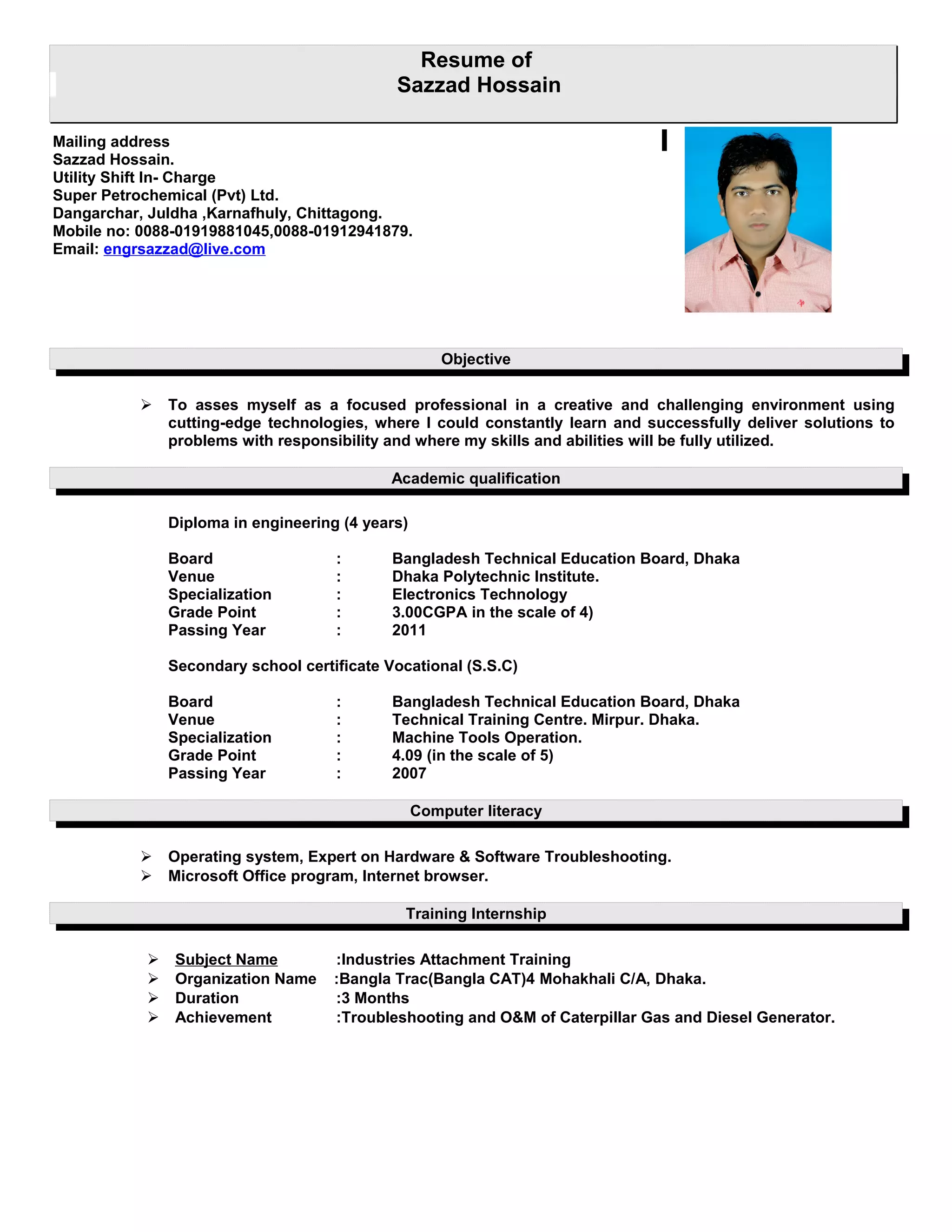 Resume of Sazzad hossain | DOC