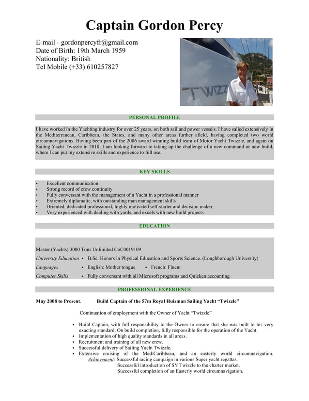 CV Captain Gordon Percy | PDF | Sailing | Sports