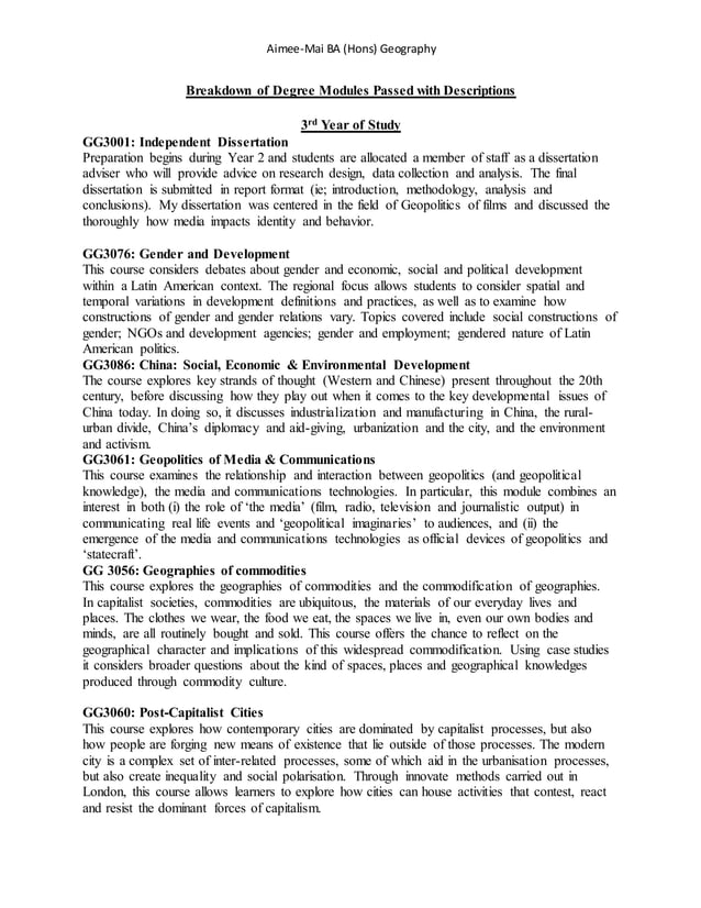 Breakdown of Degree Modules Passed with Descriptions | DOCX | Geography ...