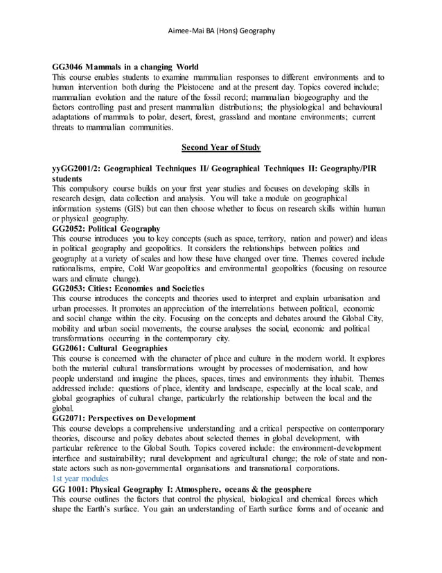 Breakdown of Degree Modules Passed with Descriptions | DOCX | Geography ...