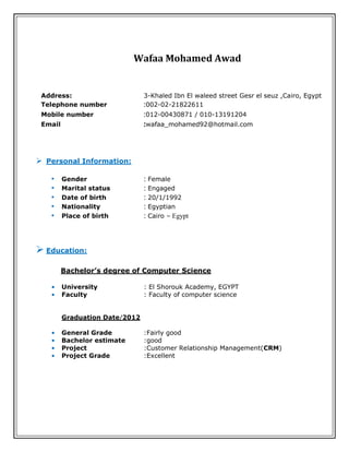 curriculum vitae Wafaa Mohamed | PDF